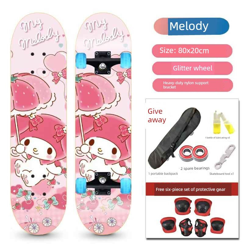 Скейтборд My Melody для девочек 6-12 лет с блестящими маленькими колесами 80x20 см