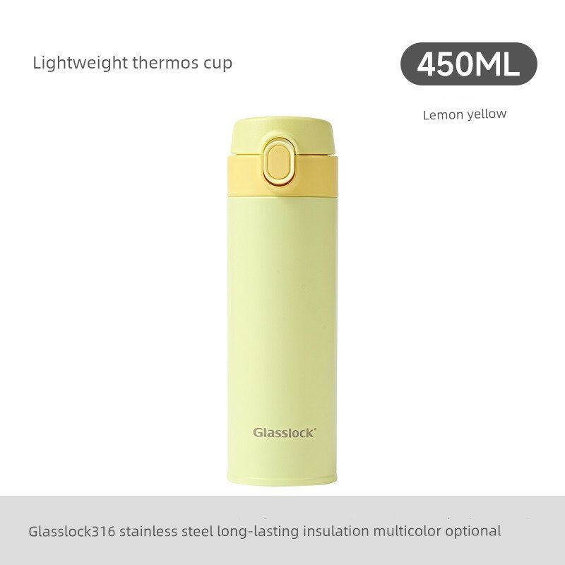 Glasslock 450 мл термос из нержавеющей стали 316 с поп-ап крышкой для детей, студентов, мужчин и женщин — лимонно-желтый