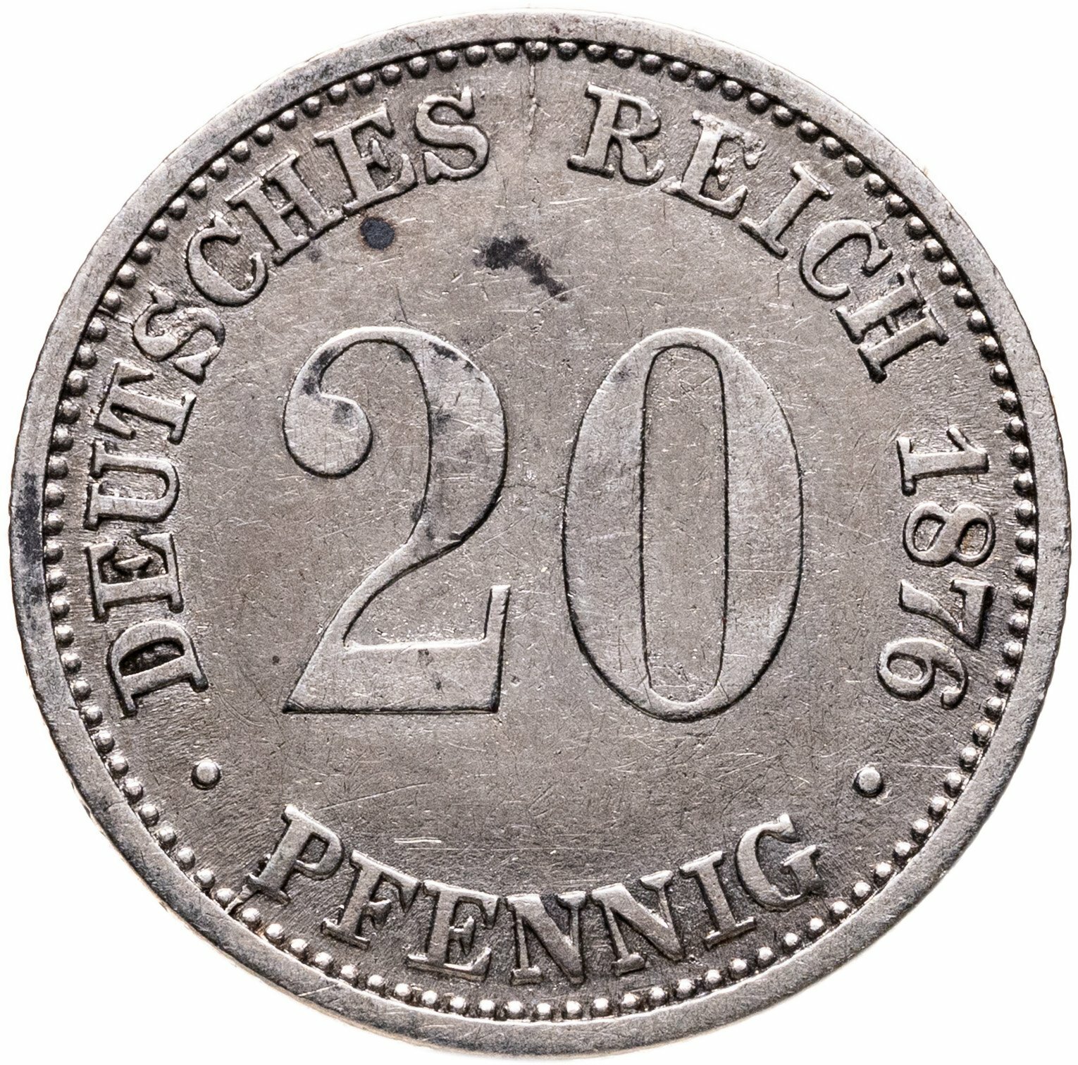 Германская империя 20 пфеннигов 1876 "D", Серебро 900, в сохранности XF