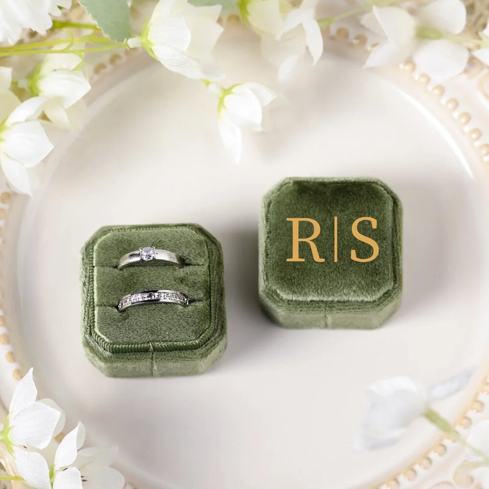 Бархатная восьмиугольная коробка для колец Silver Text, Sapphire Blue(D)