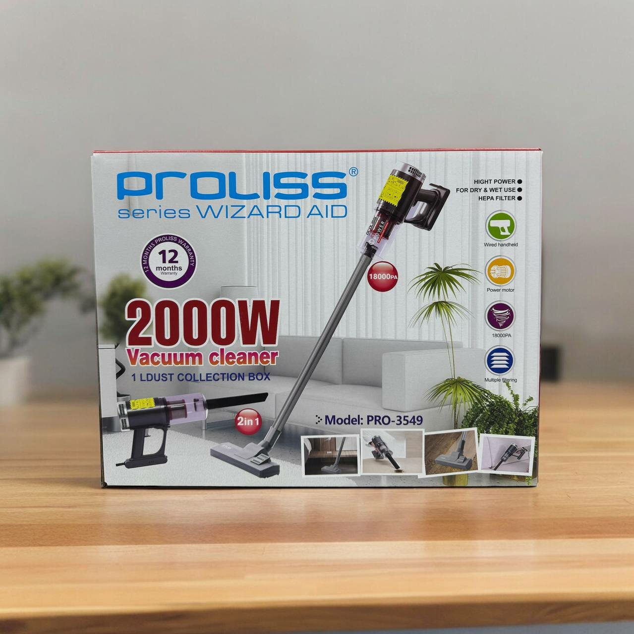 Пылесос PROLISS Pro-3549, 2000 Вт, вертикальный, контейнер, управление на ручке