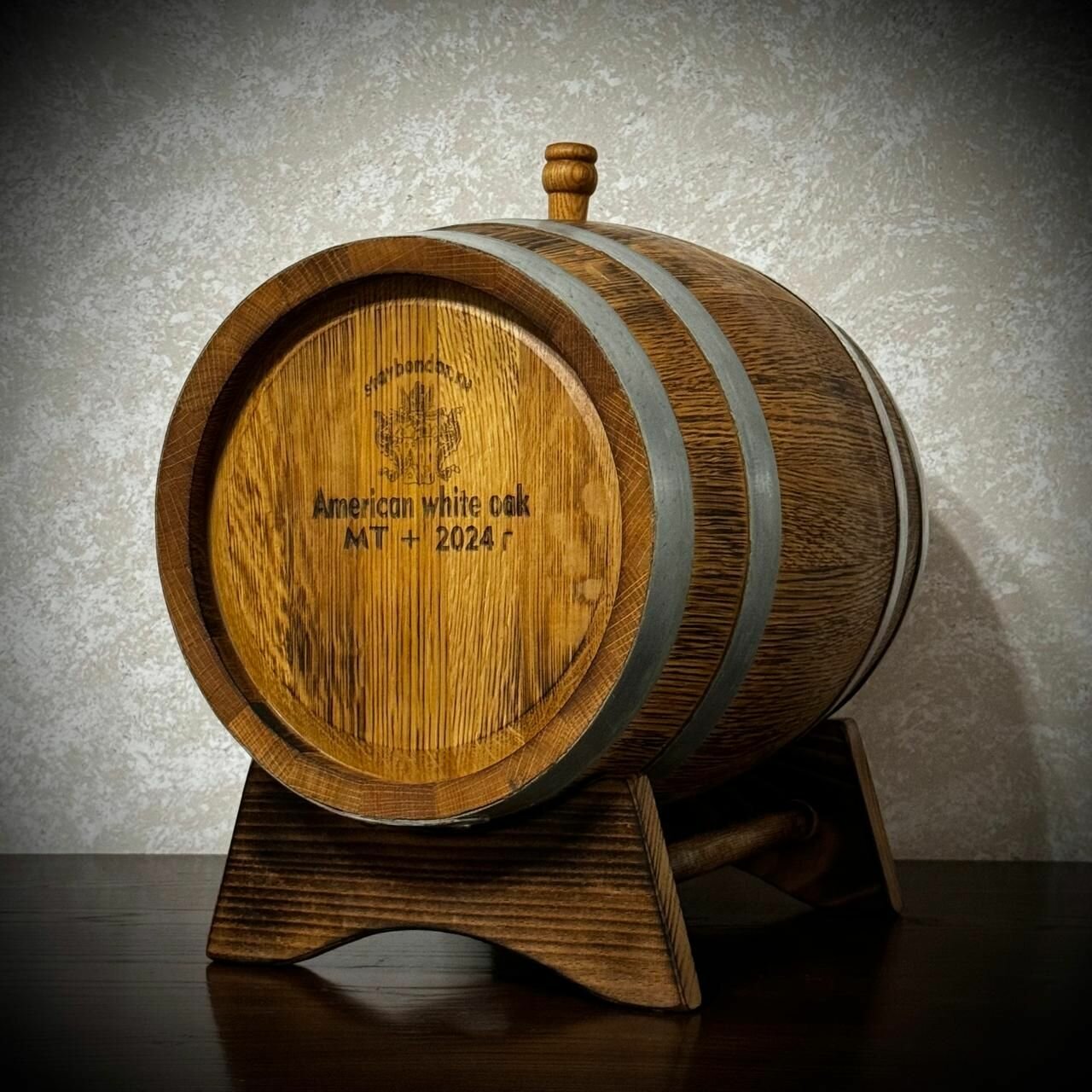 Американский дуб, дубовая бочка 30 литров, внутренний обжиг сильный, вощеная+внешний обжиг, гнутая, колотый дуб, STAVBONDAR Ставропольский бондарь