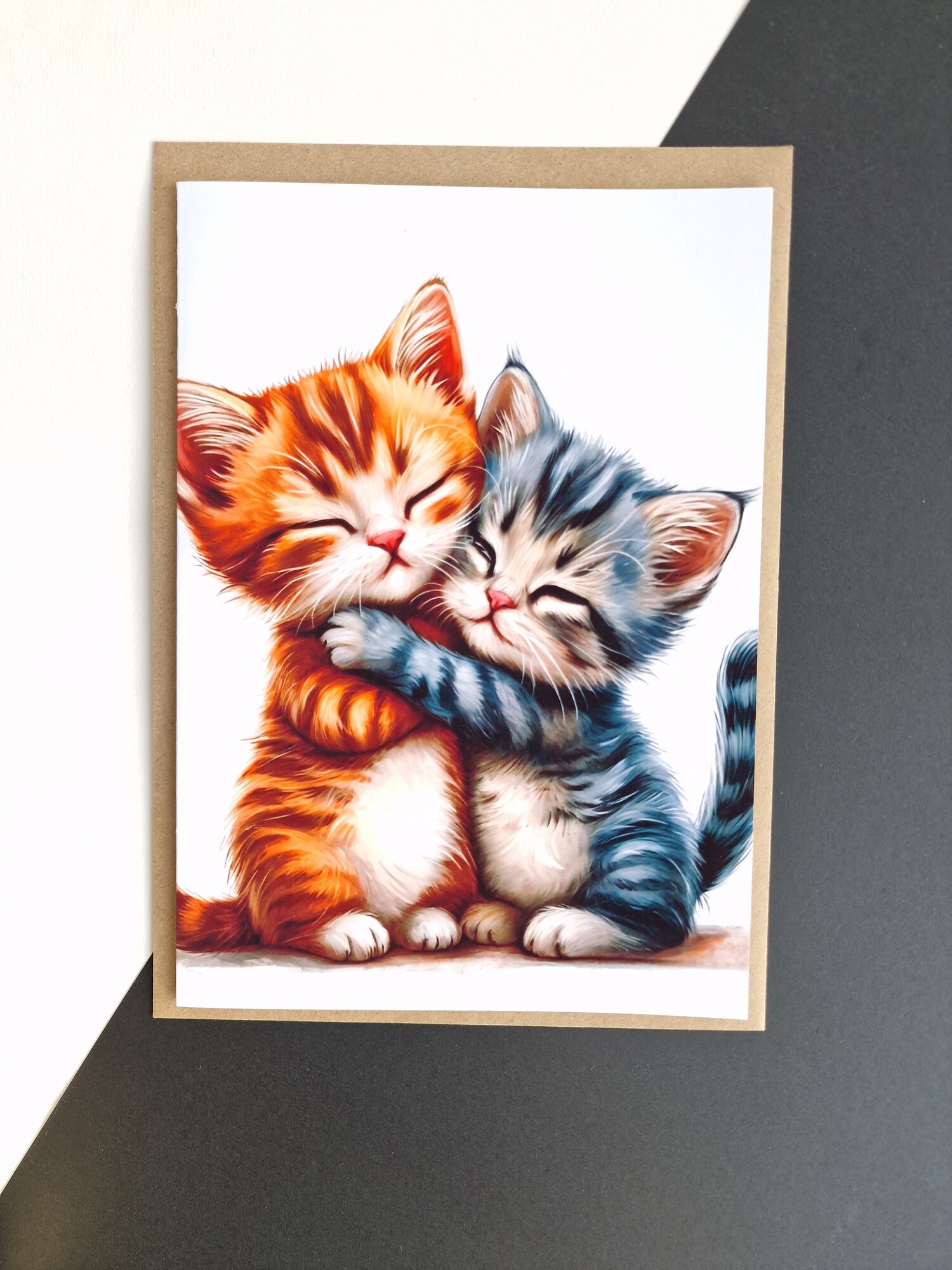 Открытка "Рыжий и голубой котенок", поздравительная, 15x21см