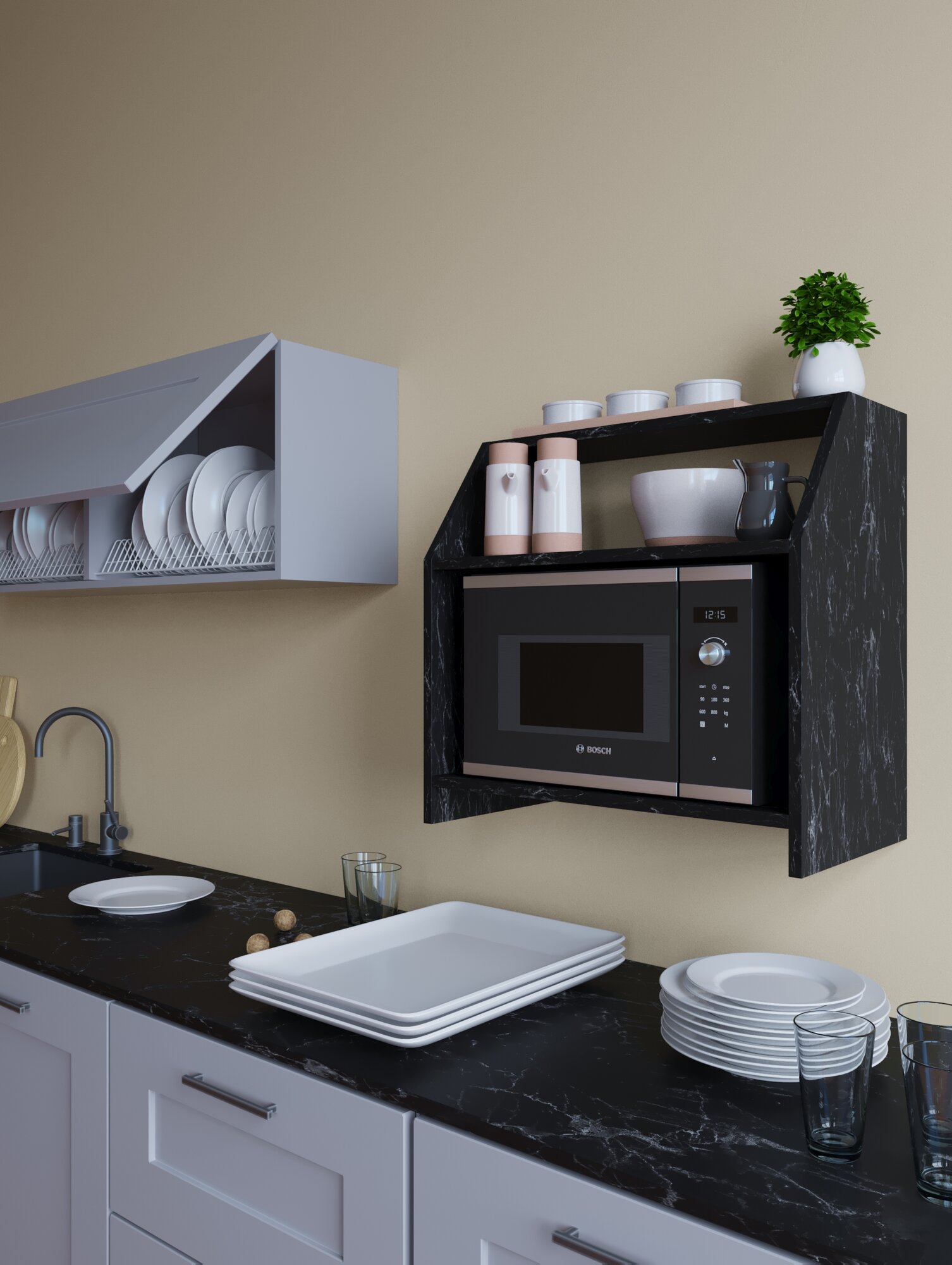 Полка под микроволновку настенная, ЛДСП, цвет "Деймос", 32х56 см