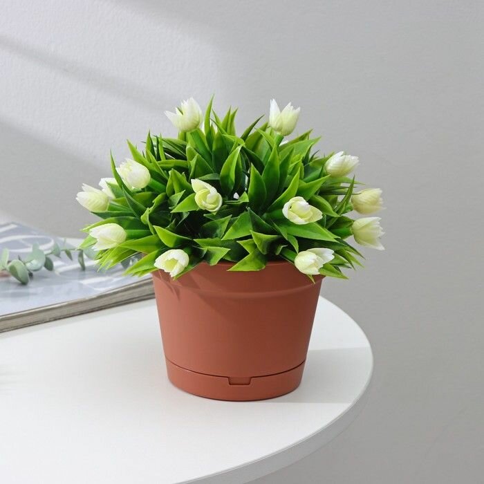 Цветочный горшок Idiland "Mint", светло-бежевый, с поддоном, 1,2 л, 15х15х11,3 см