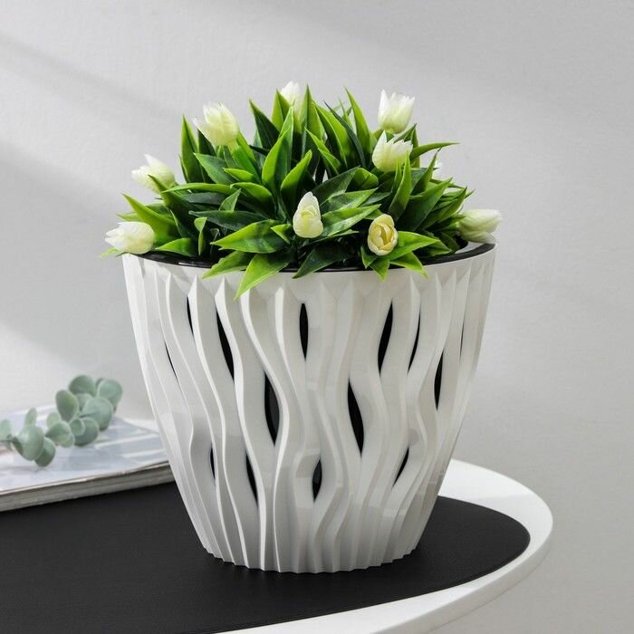 Кашпо для цветов Sima-land со вставкой Вдохновение, 4,5 л, цвет черно-белый (КШ-7932)