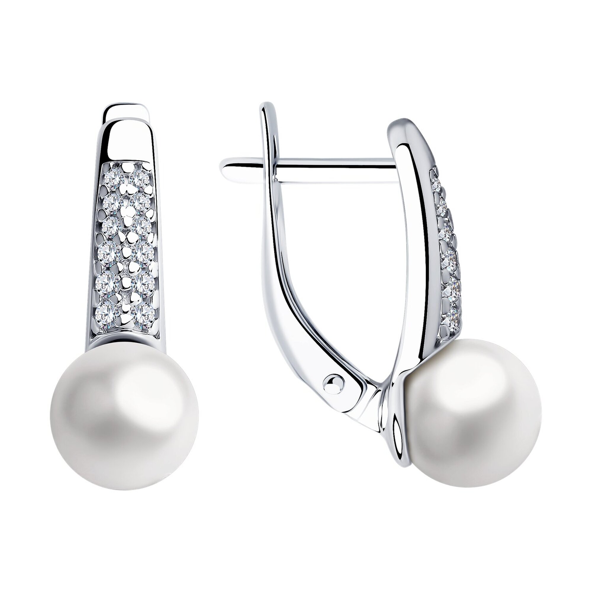 Серьги, серебро, 925 проба, родирование, жемчуг, фианит