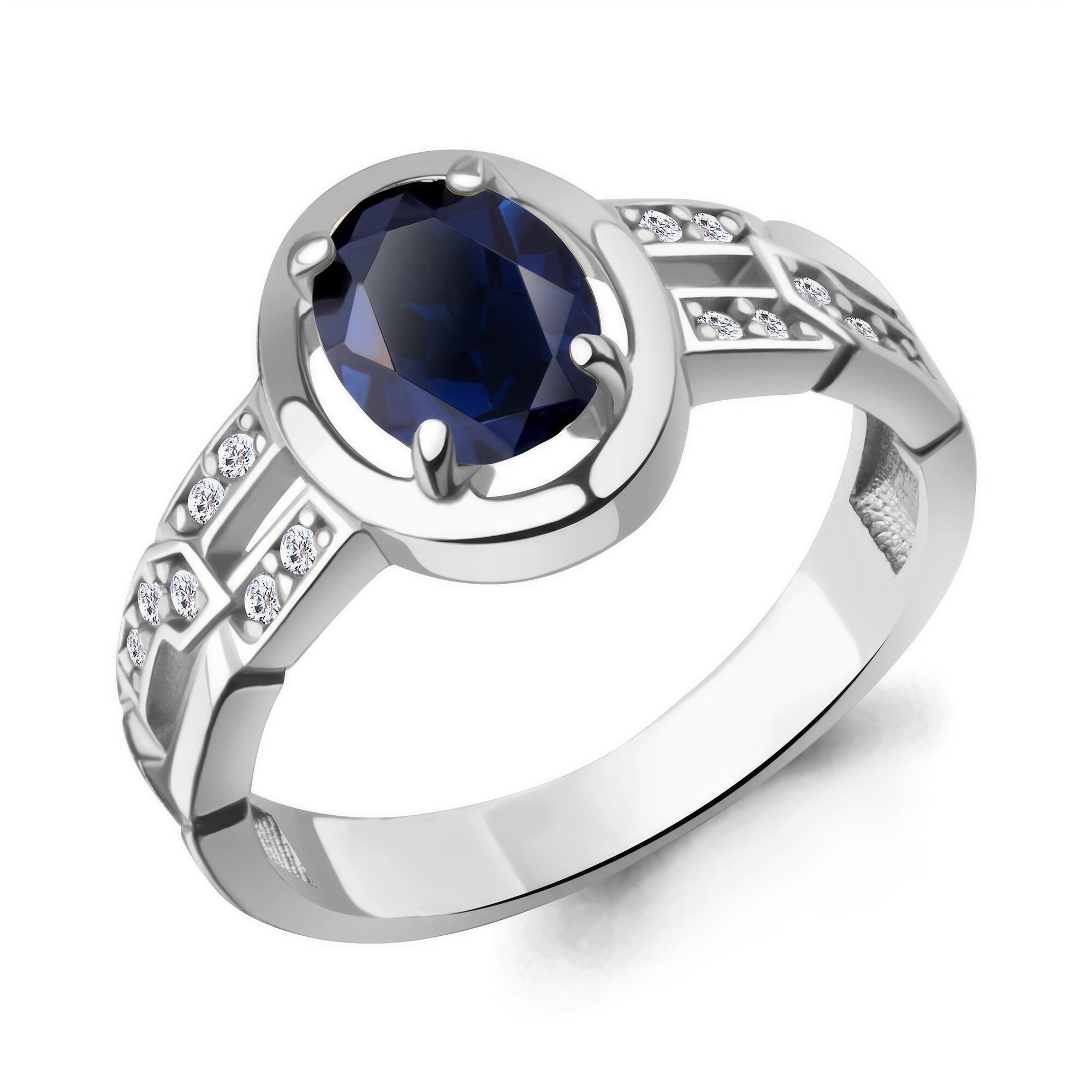 Кольцо, серебро, 925 проба, родирование, сапфир синтетический, фианит