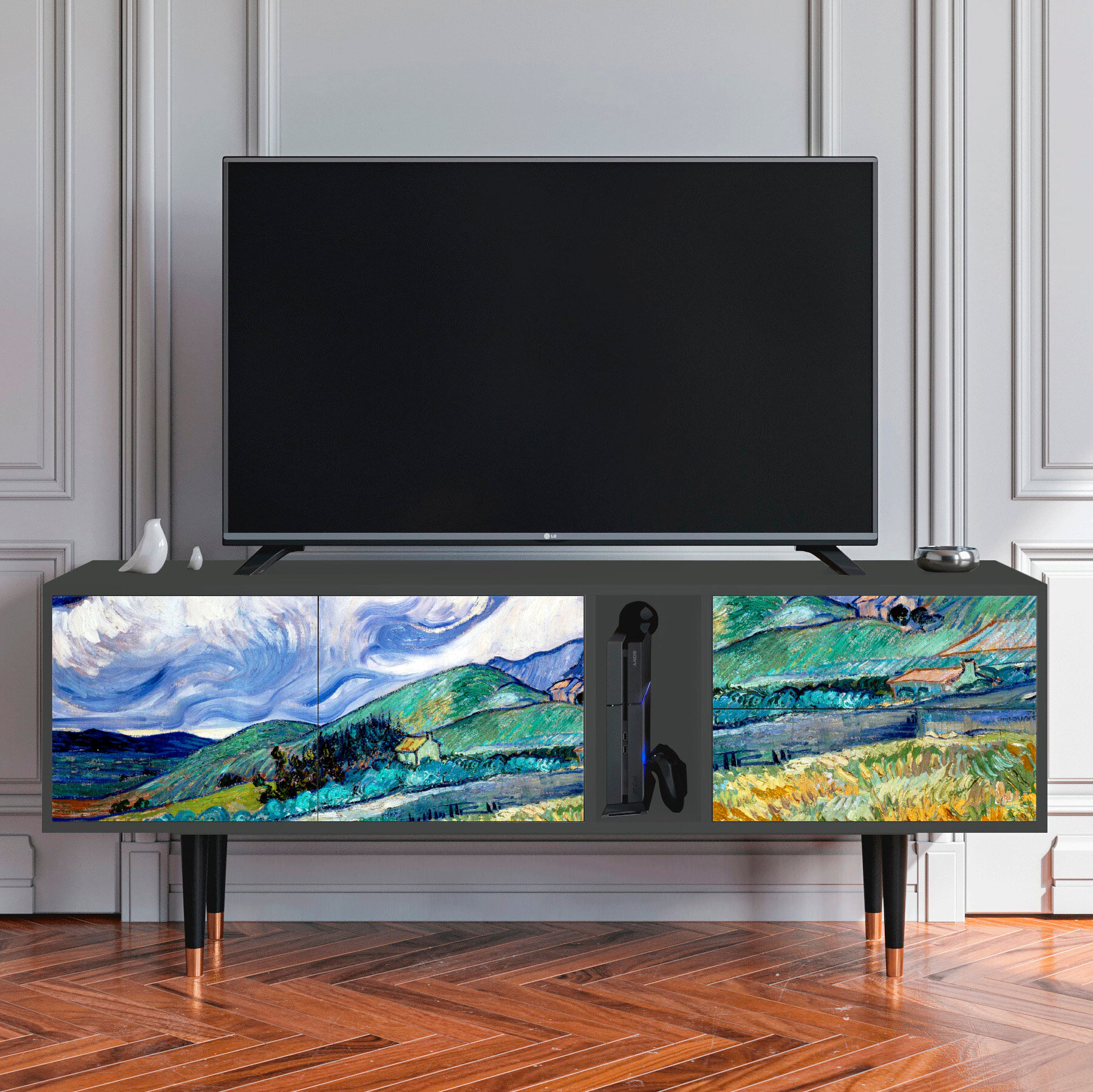 ТВ-Тумба - STORYZ - T1 Landscape from Saint-Rémy by Vincent van Gogh, Размер - 170 x 69 x 48 см, Цвет корпуса - , Антрацит