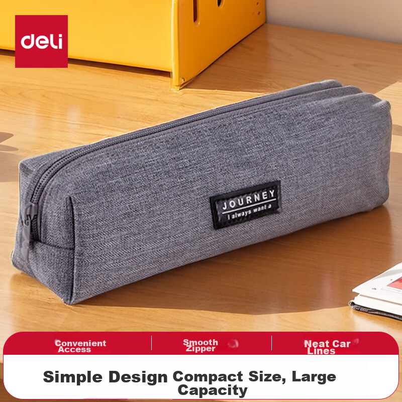Deli Large Capacity Student Pencil Case, Square Pencil Storage Bag/stationery Bag, Elegant Gray Back-To Gift