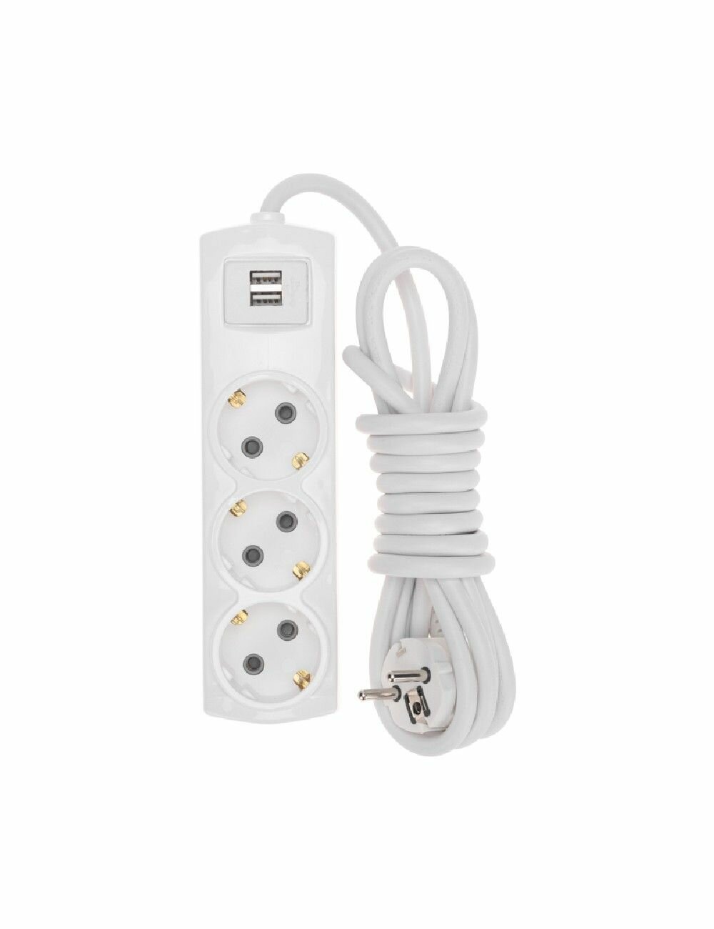 Удлинитель 3 м на 3 розетки и 2 USB белый тройник-удлинитель сетевой с заземлением REXANT