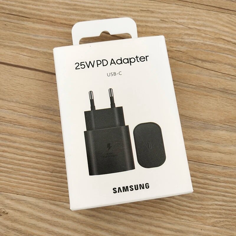 Samsung S24 S23 S22 S21 S20 FE 25W PD Зарядное устройство Супербыстрая зарядка Адаптер для Galaxy A16 A36 5G Note 10 Plus 20 Ultra Tab S10+ S9+ Black EU (Box)