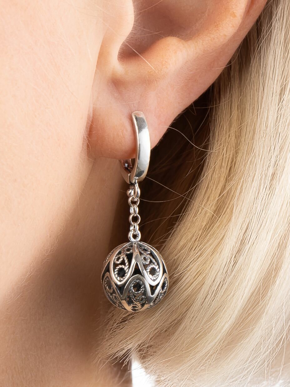 Серьги с подвесками, серебро, 925 проба, чернение