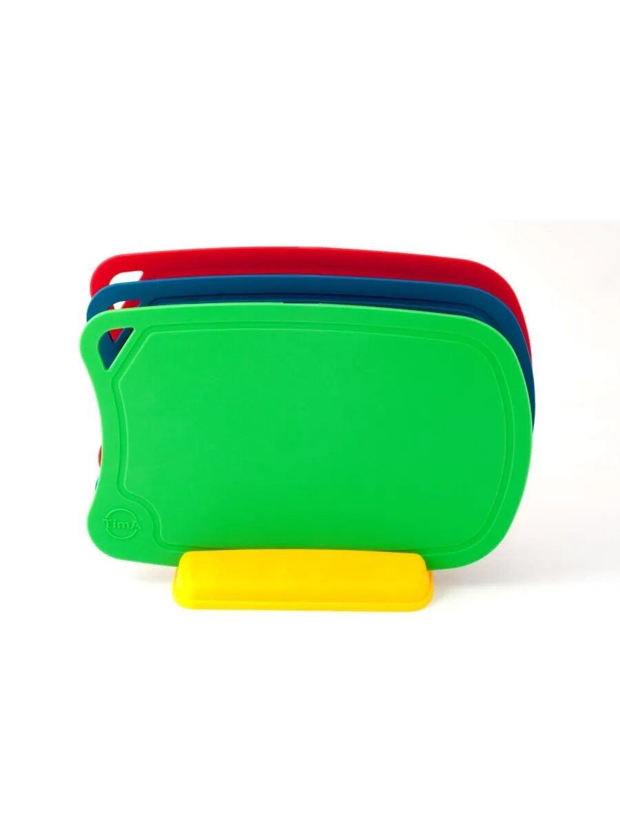 Набор разделочных досок TimA, 3шт, овальные, на подставке, желобки, красновато-бордовый/салатовый/синий