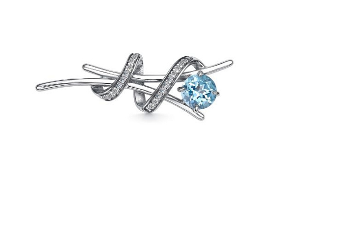 Брошь, серебро, 925 проба, искусственный камень, фианит, топаз