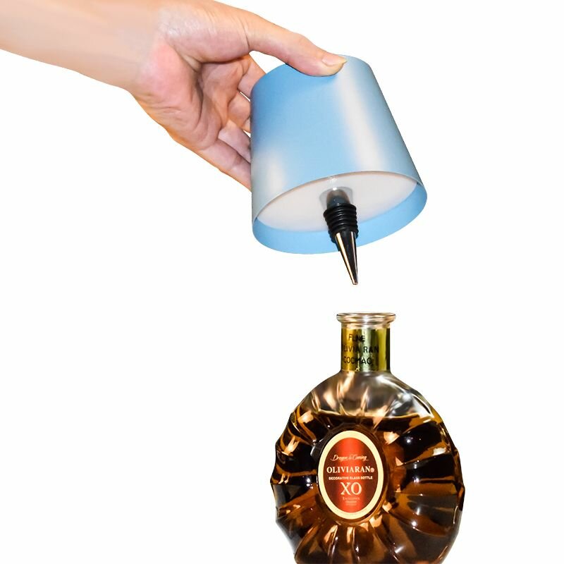 Лампочка-светильник RGB беспроводная, светодиодная на бутылку, ночник, синий, корпус металл. Зарядка Type-C