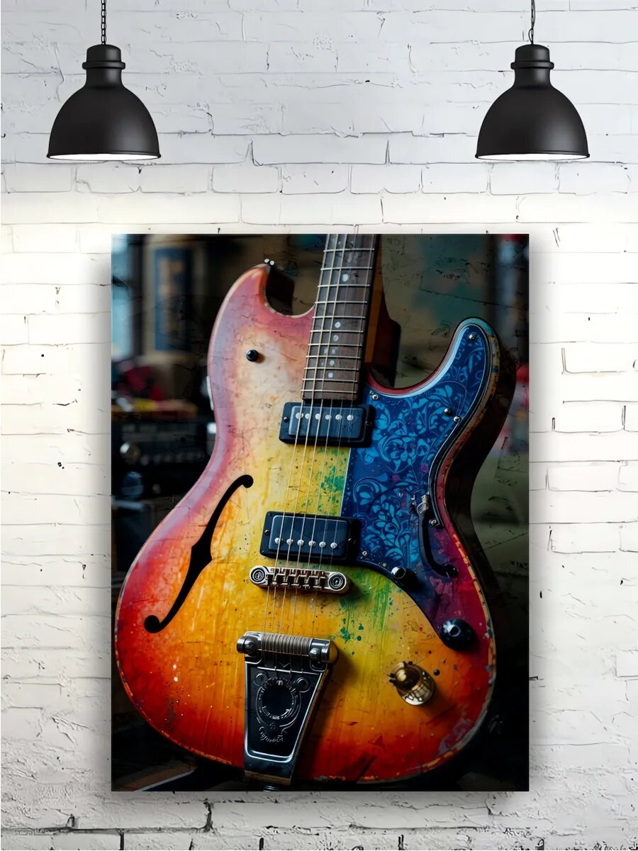 Картина на дереве OSB "Бас гитара"