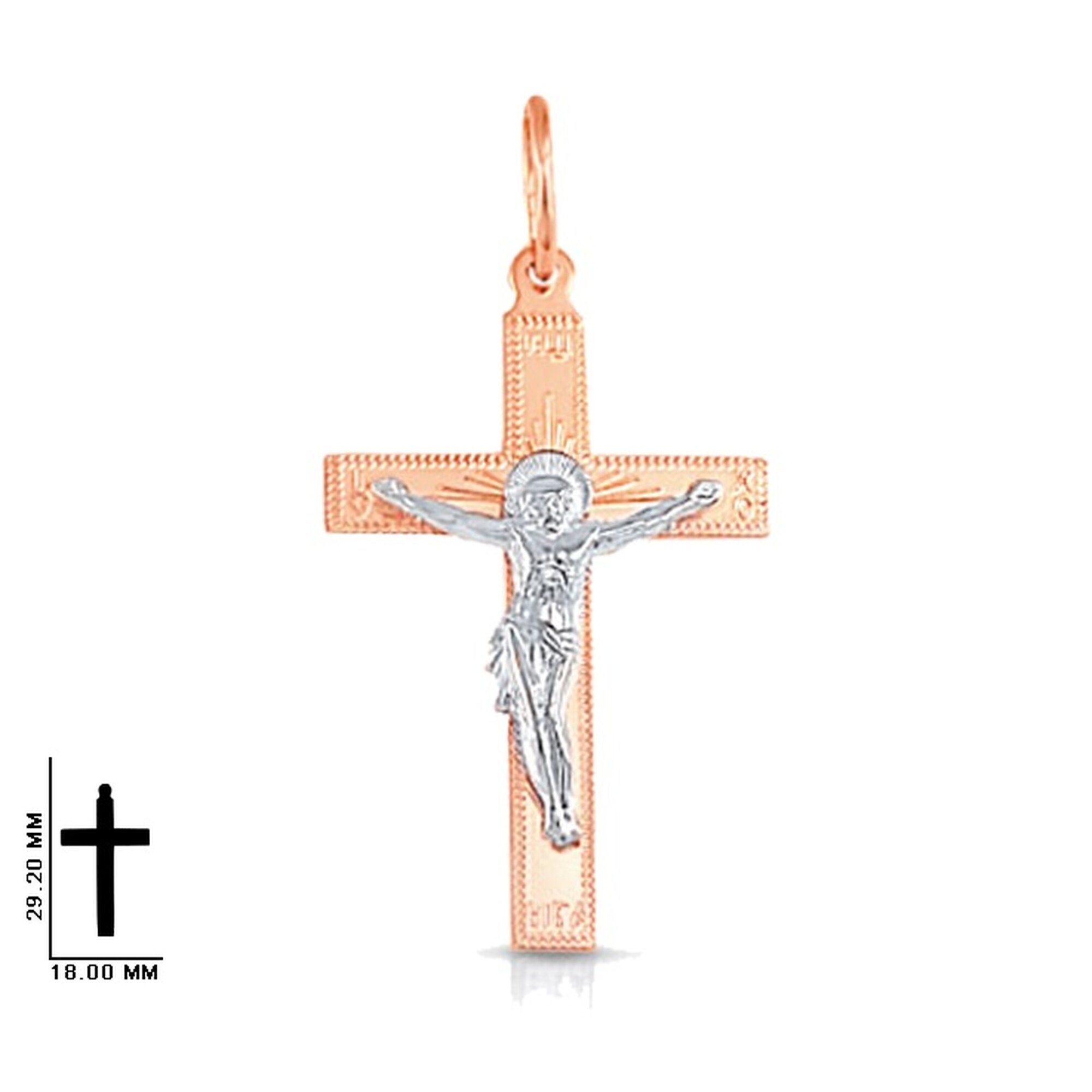 Крестик, красное золото, 585 проба, гравировка, родирование