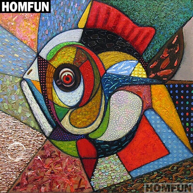 Алмазная живопись HOMFUN A01649 "Разноцветная рыба"