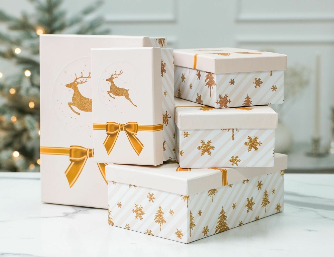 Набор подарочных коробок праздничные мотивы, прямоугольные, 15-24 см, 5 шт, Due Esse Christmas XNA23028521