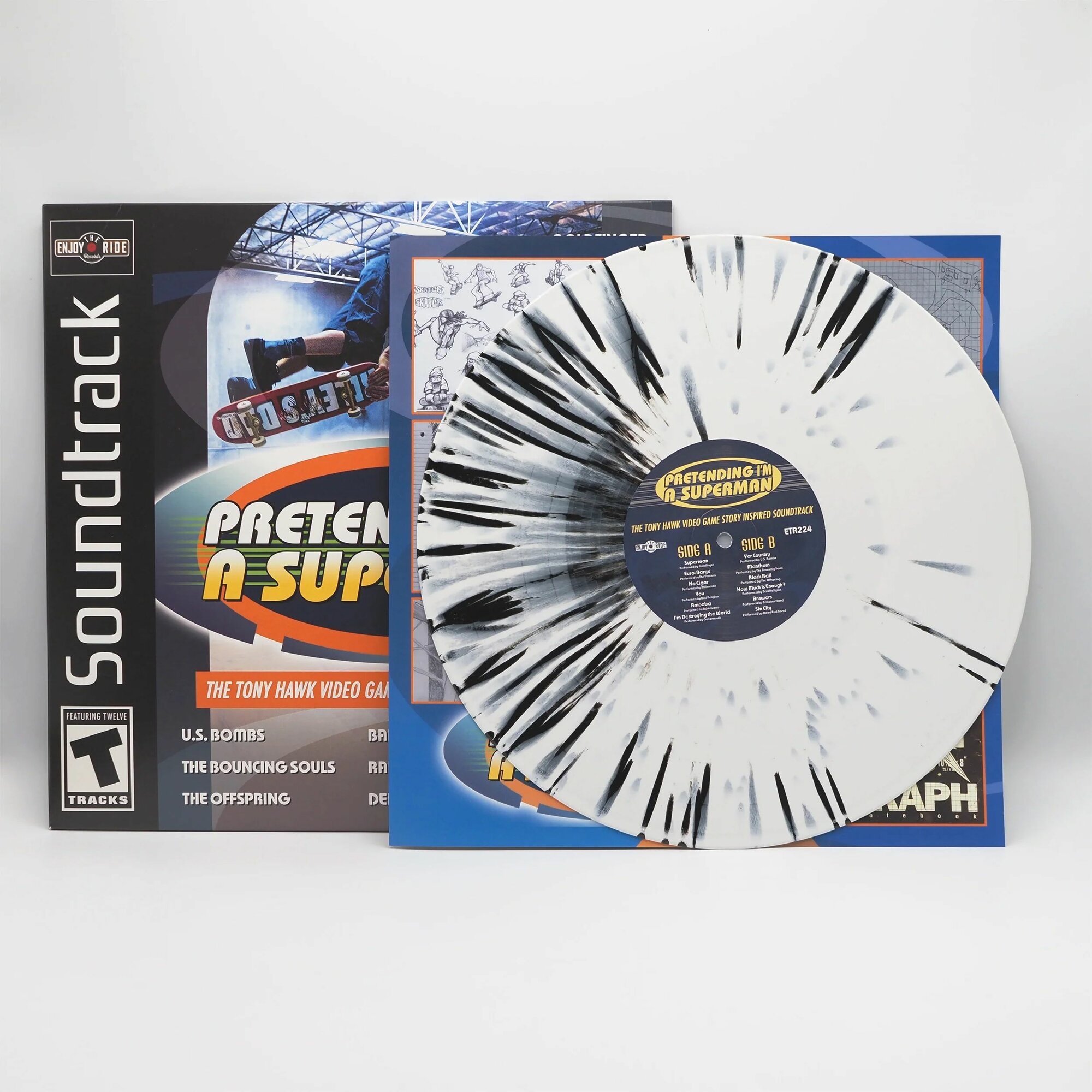 Tony Hawk Pro Skater OST (300шт в мире White Black Splatter, USA Limited Pretending I'm A Superman Soundtrack) Цвет: "Белый с Черными Брызгами", Ультра Редкая Виниловая Пластинка, Саундтрек Тони Хоук