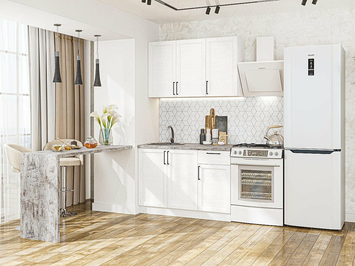 Кухня Сканди-05, цвет фасада White Silkwood, цвет каркаса Белый, 2140*1200*600 мм