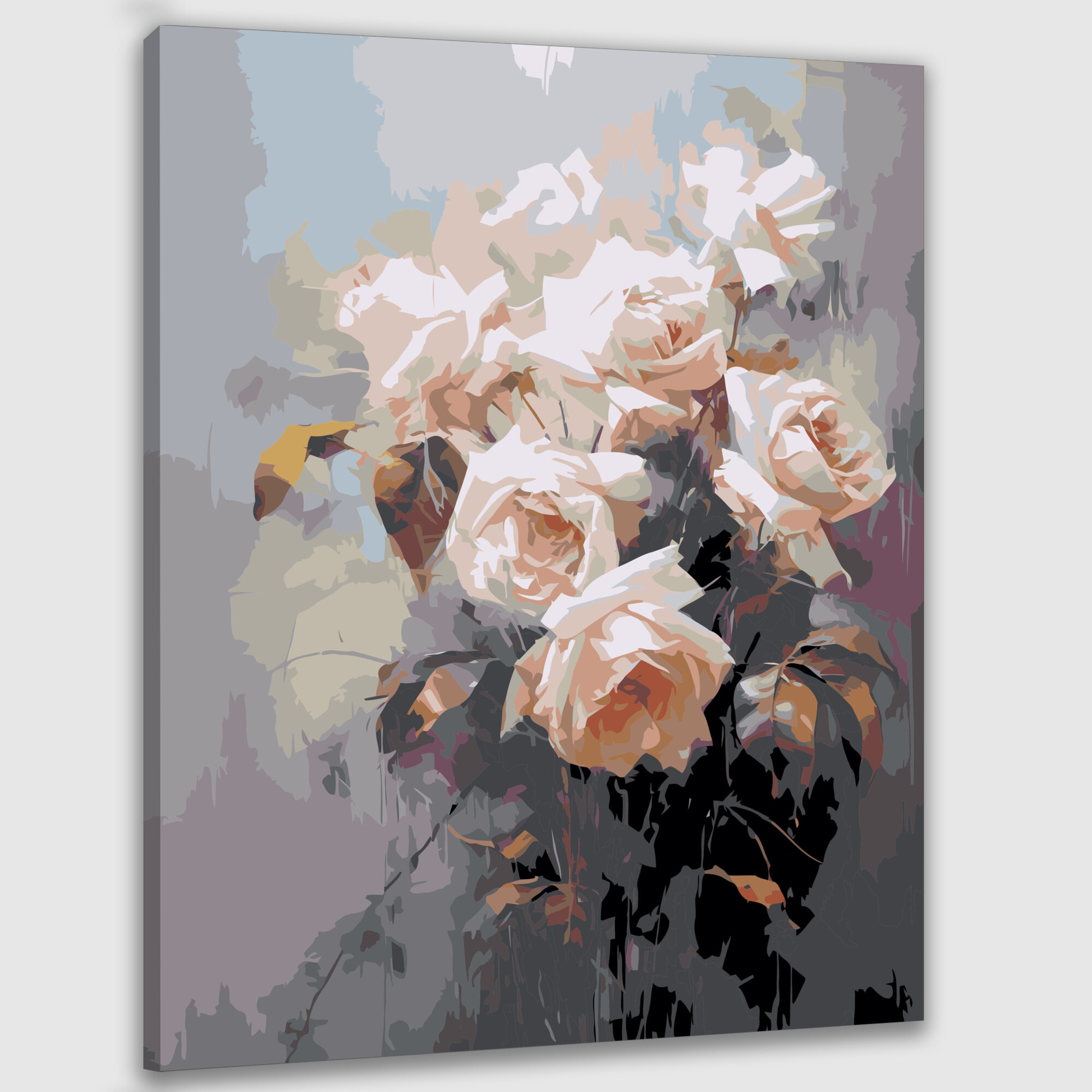 Картина по номерам 40x50 см, картина, масло, букет, розы, лепестки, оттенки, любовь, романтика, мазки, текстуры, тепло