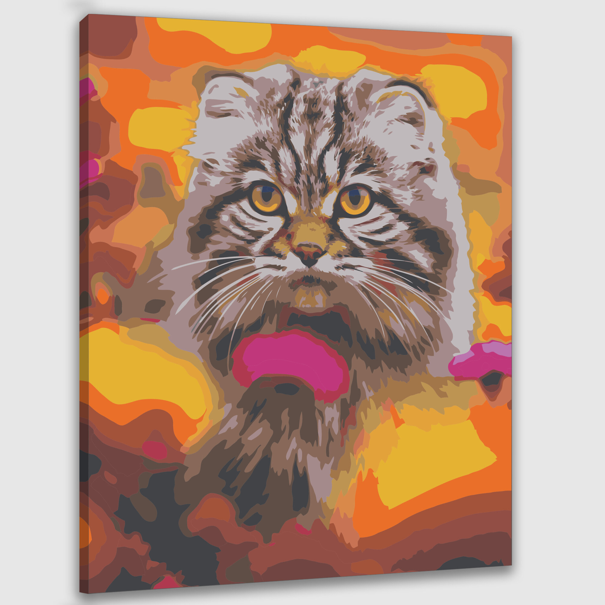 Картина по номерам 40x50 см, манул, фотография, естественная среда, море, полевые цветы, цветной, пронзительный взгляд