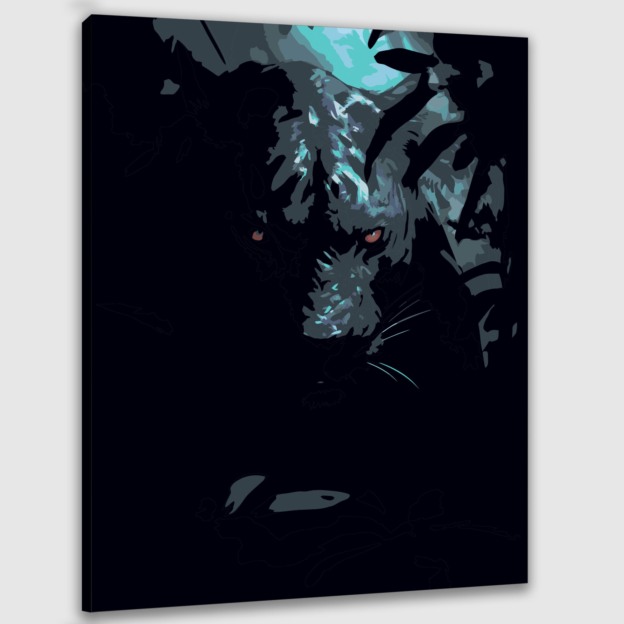 Картина по номерам 40x50 см, цифровая картина, хищник, жертва, лунный свет, лес, глаза, интенсивность, контраст, свет