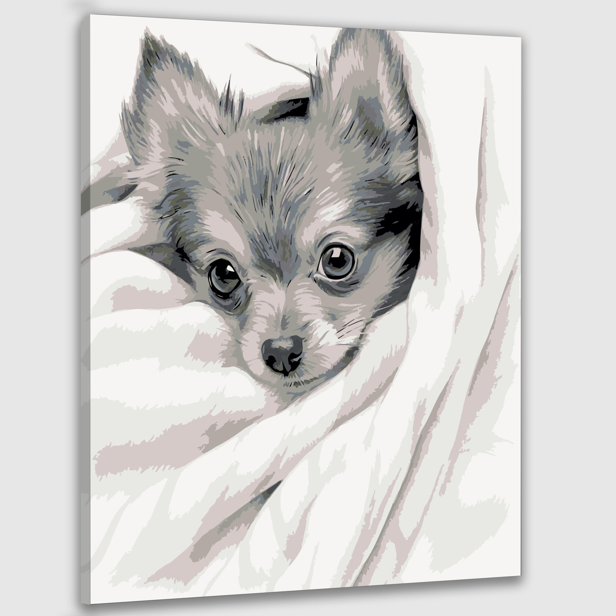 Картина по номерам 40x50 см, графитовый набросок, щенок йоркширского терьер, шерстяное одеяльце, мягкость