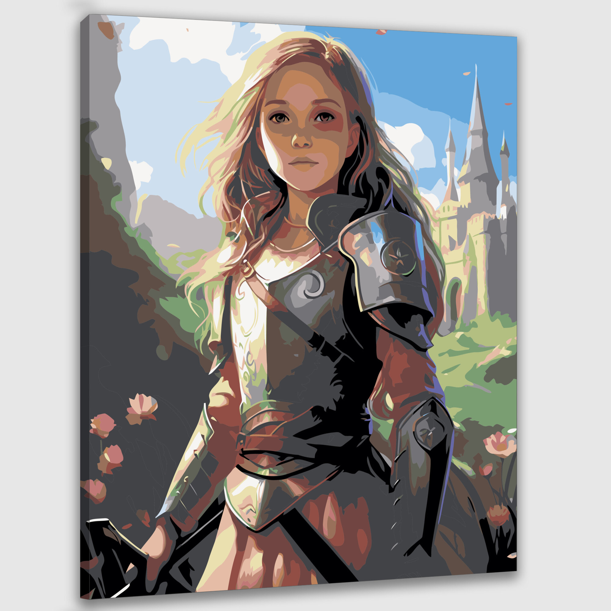 Картина по номерам 40x50 см, девушка, рыцарь, меч, щит, лицо, решительность, мужественность, поиск, спасение