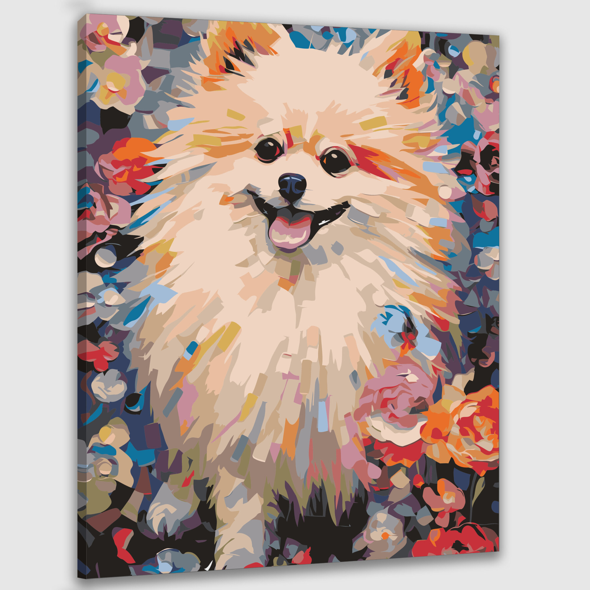 Картина по номерам 40x50 см, картина, масло, шпиц, мех, завораживающая мозаика, яркие оттенки, красота прядей