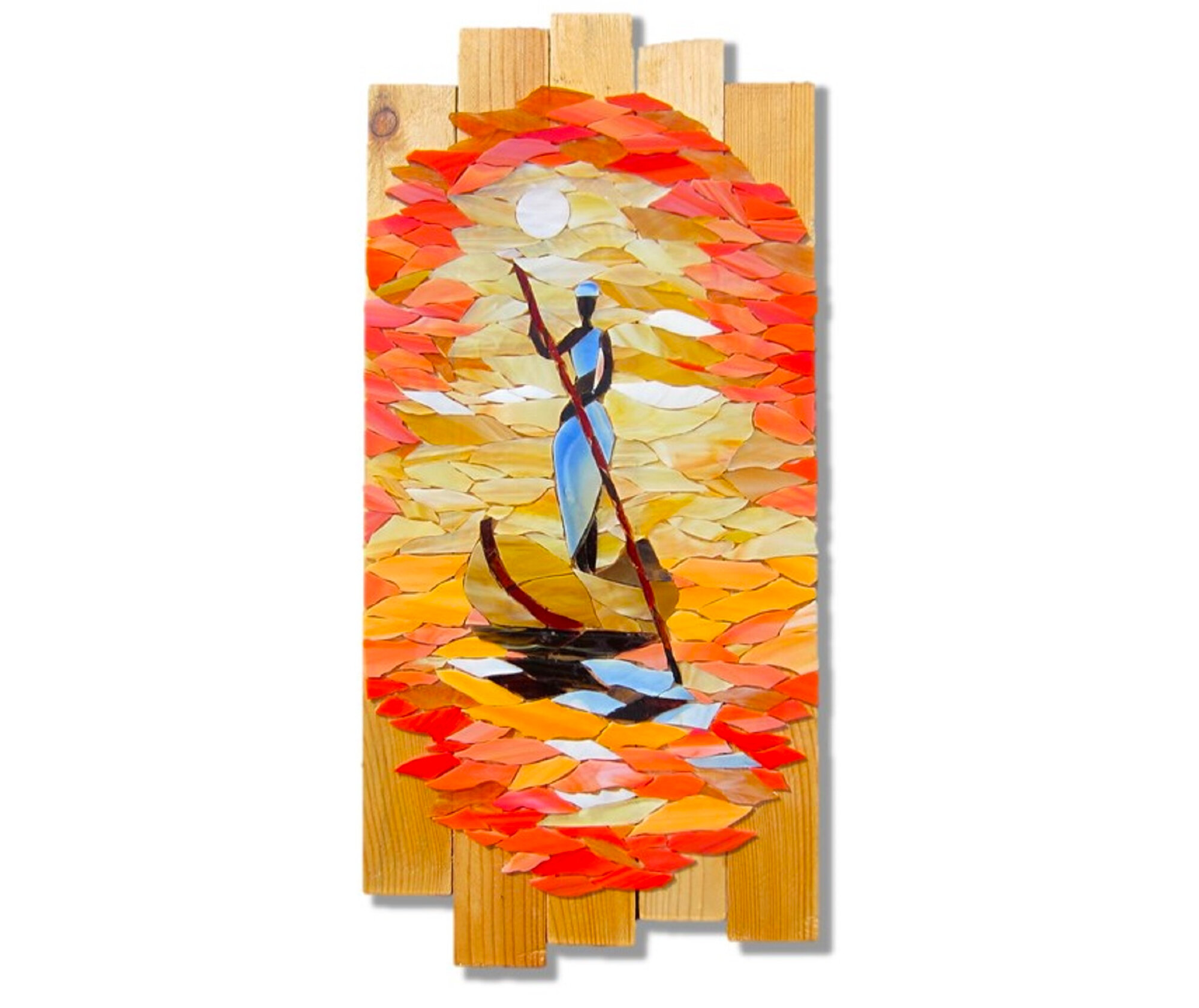 "Африканские мотивы" Мозаика на деревянной основе из витражного стекла