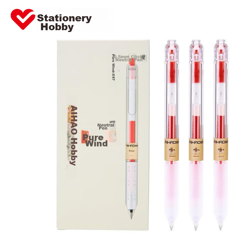 AIHOA Retractable Gel Pen, 0.5mm Bullet Tip, Large Capacity, Quick-Drying, Business Office Signing Pen, Red, 12 Pcs X 97