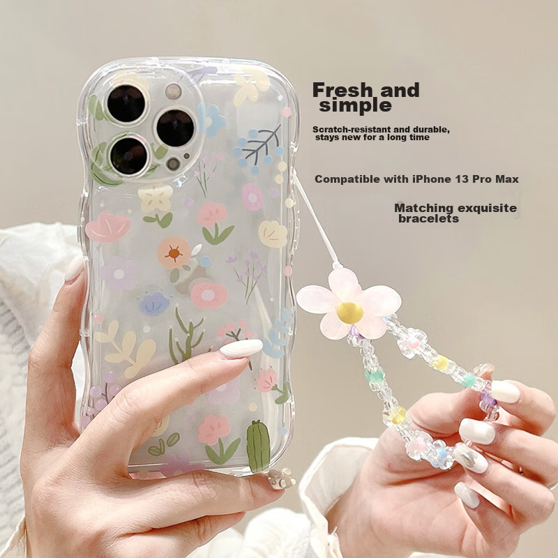 Shihan, Suitable for Apple 13 Pro Max Phone Case with Bracelet, IPhone 13 Pro Max Protective Cover, Full Edge Airbag Case, Shockproof Corners, Fresh Style for Girls, Internet Celebrity Version