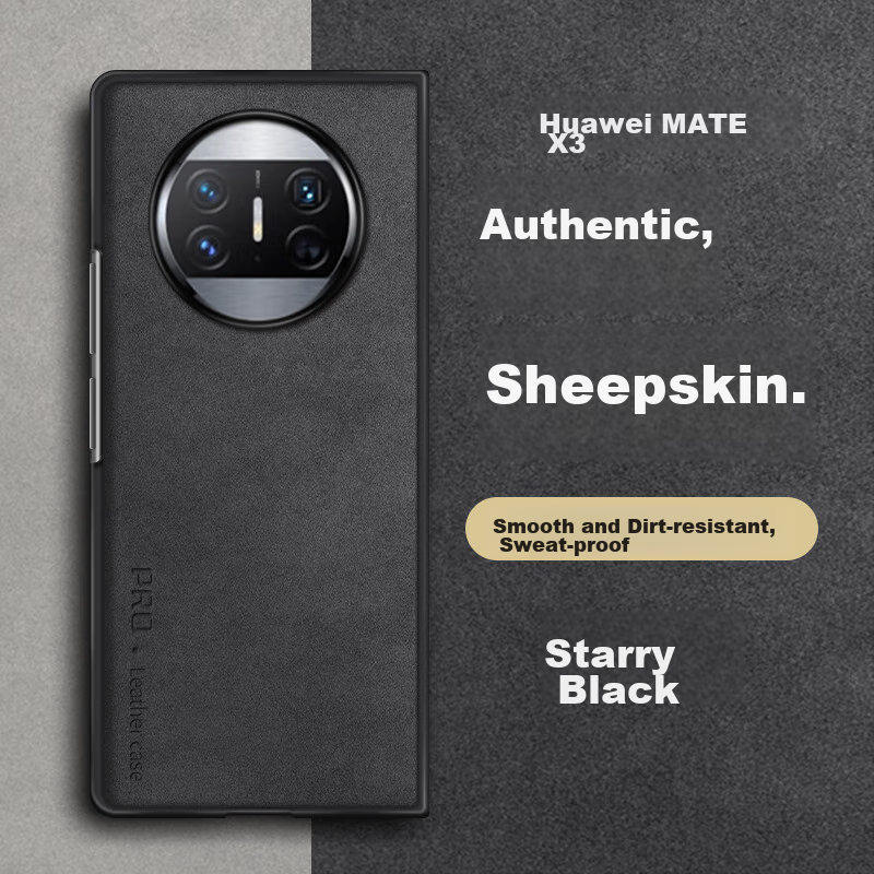 Shangsu, Suitable for Huawei Mate X3 Phone Case, HUAWEI Mate X3 Protective Cover, Sheepskin Left And Right Folding Style, Silicone Soft Shell, Shockproof, Wear-Resistant, for Women And Men, Outer Case, Starry Black