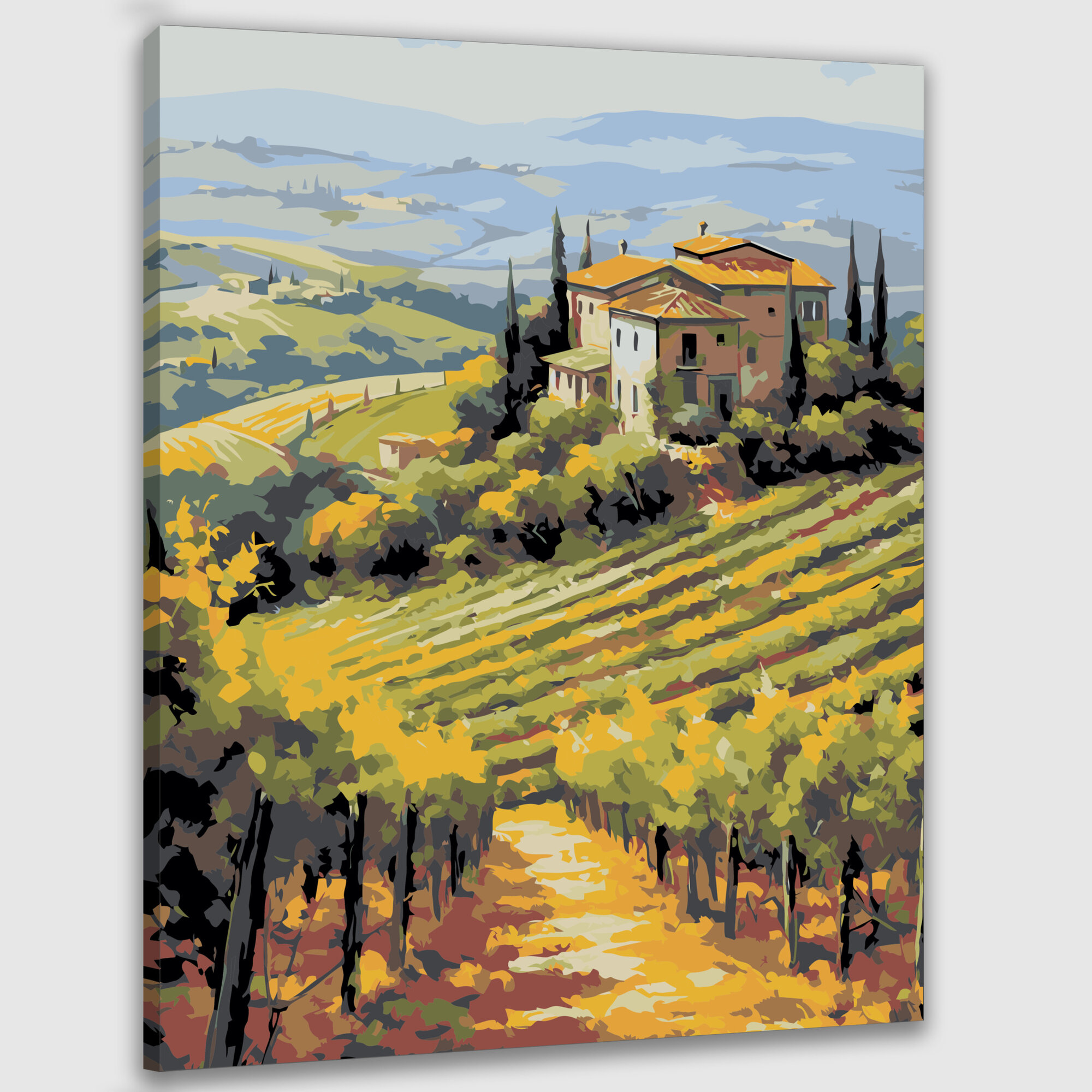 Картина по номерам 40x50 см, картина маслом, итальянский Ренессанс, сельская местность, Тоскана, холмы, виноградники