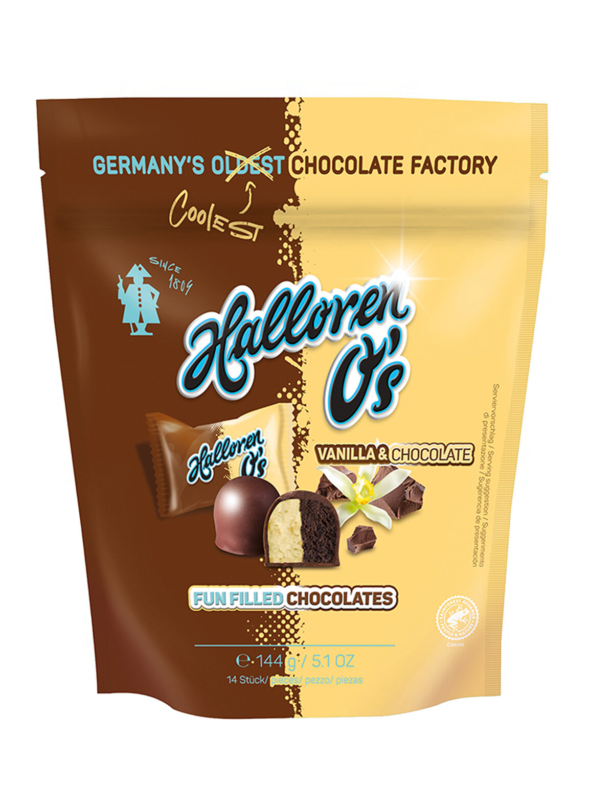 Конфеты Halloren O´s Kugeln с ванильно-шоколадной начинкой, 144г