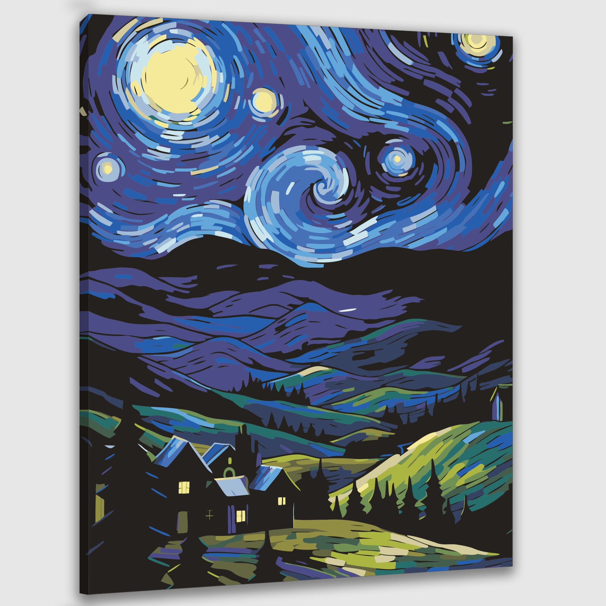 Картина по номерам 40x50 см, цифровое произведение, постимпрессионистский сти, Ван Гог, звездное ночное небо