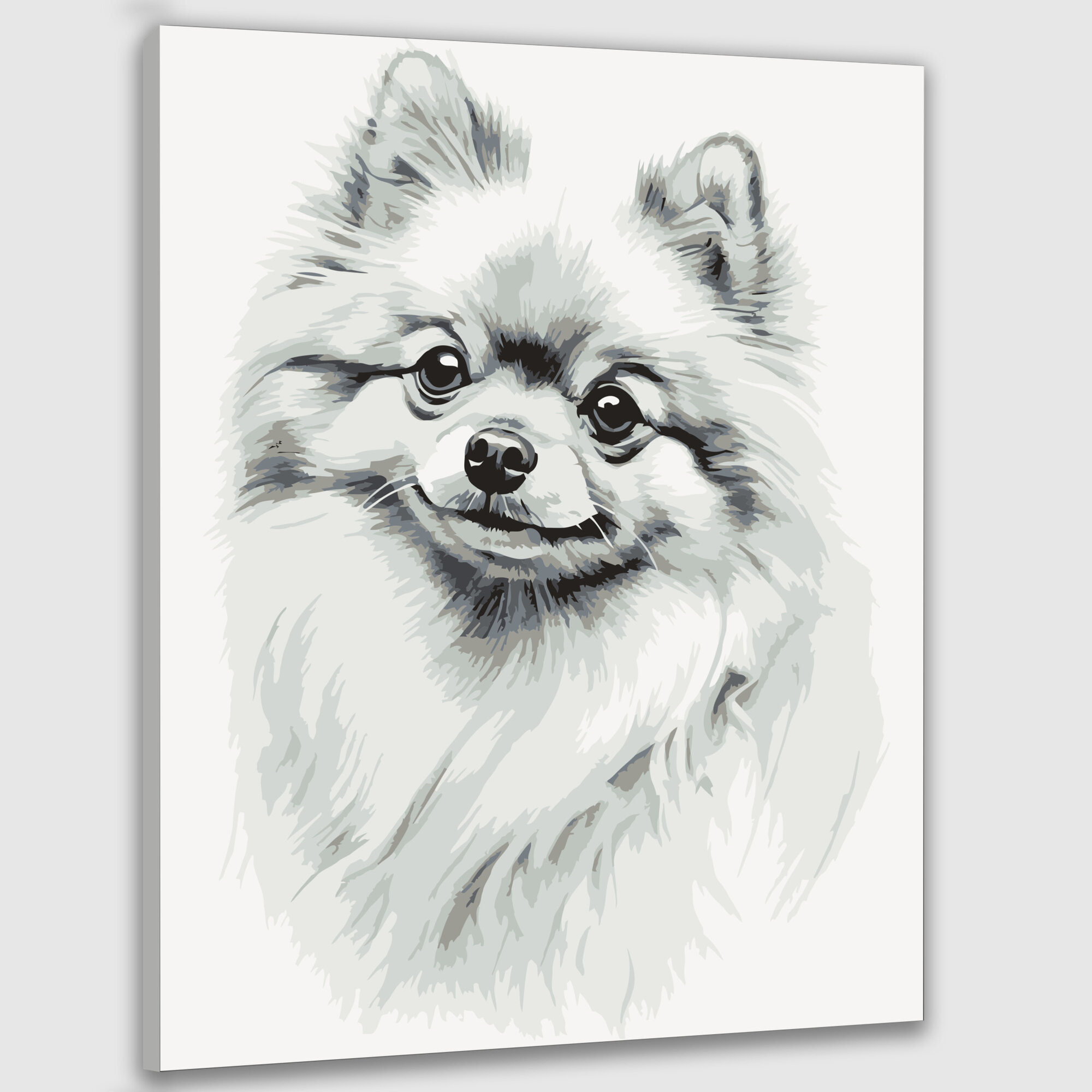 Картина по номерам 40x50 см, картина, набросок, померанский шпиц, уголь, мех, замысловатые детали, растушевка, собака