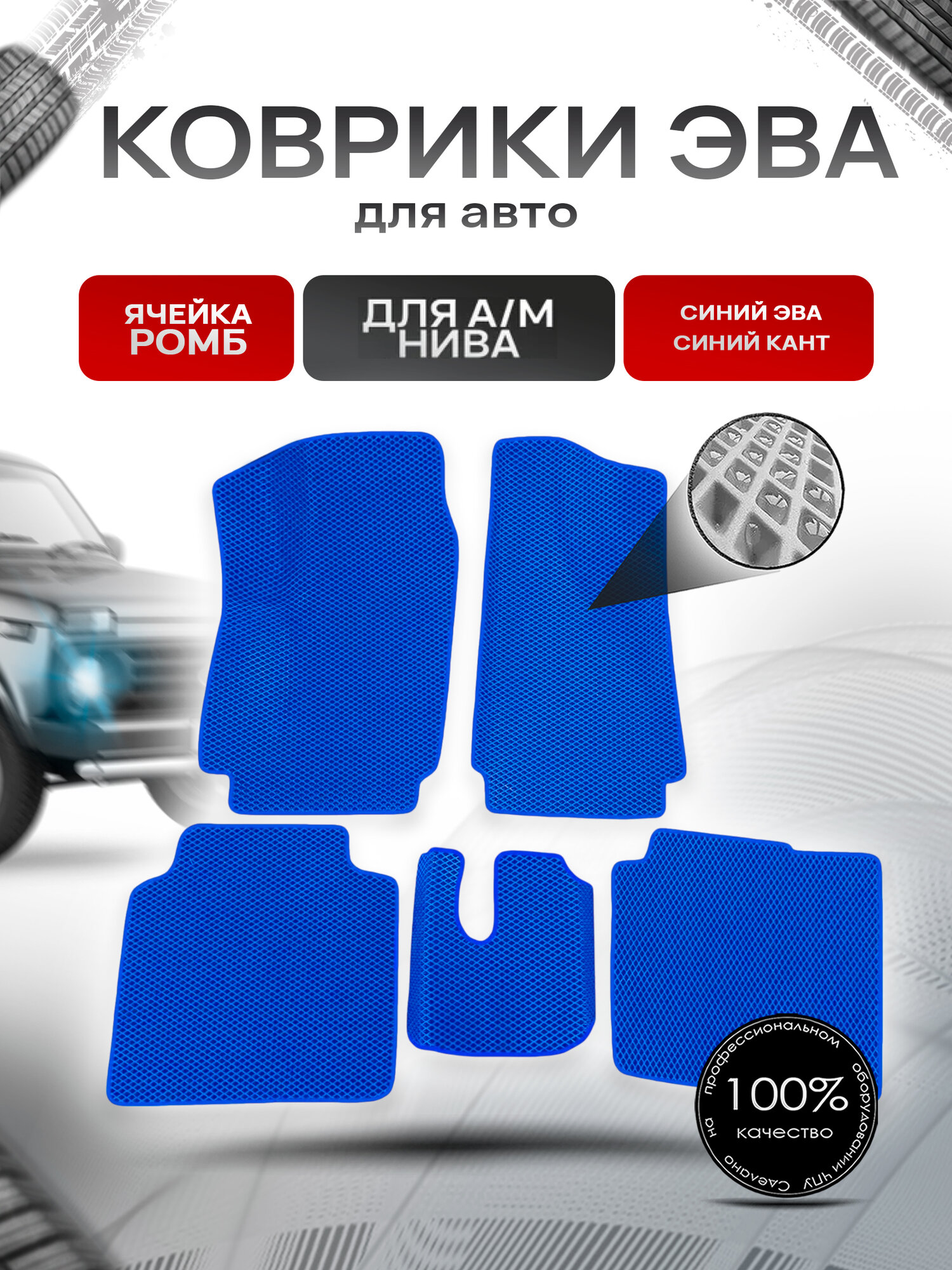 Коврики ЭВА Ромб для а/м 2131 1995-2015 Г. В. Синий с Синим кантом. Ричмарк