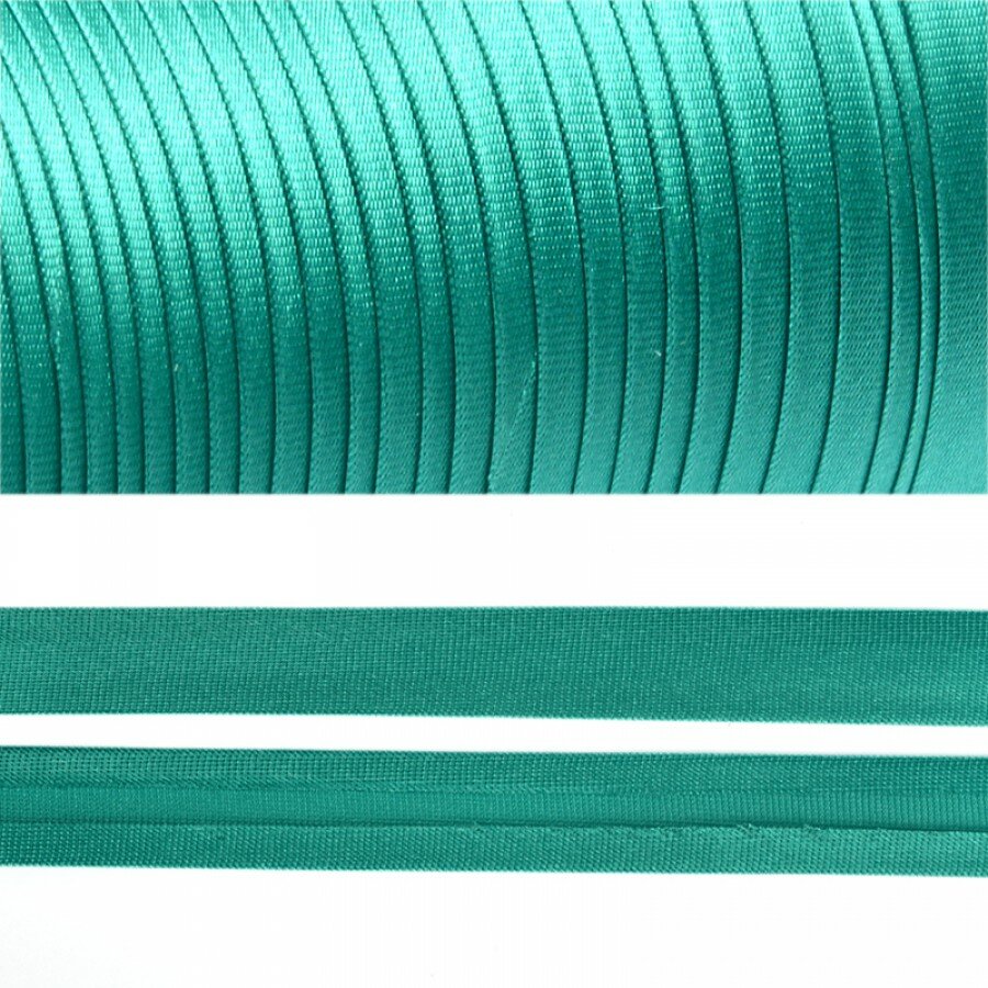 Косая бейка атласная 15мм F256 изумрудный уп.132 м