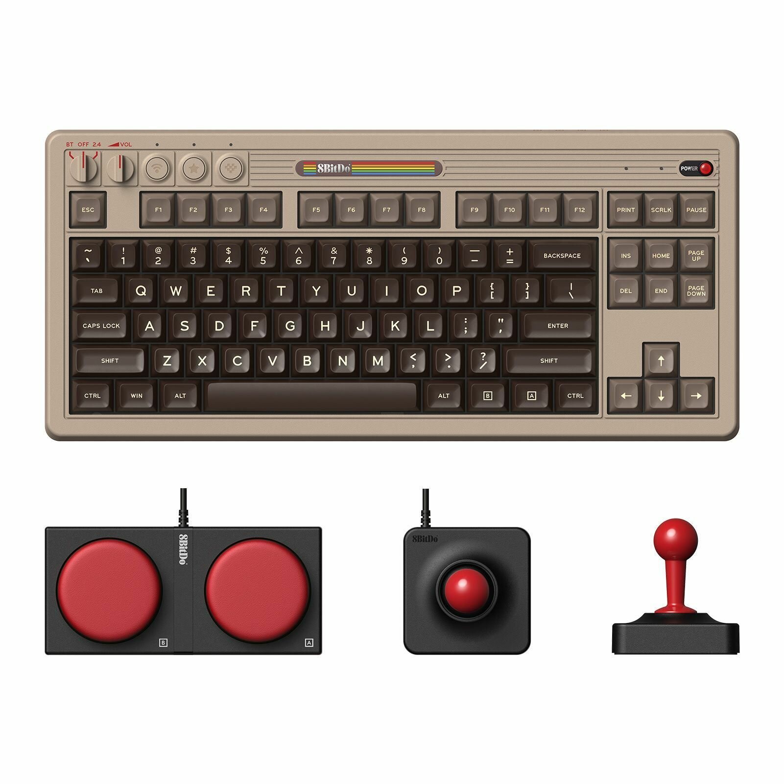 8BitDo Retro Mechanical Keyboard C64 Игровая клавиатура Edition Bluetooth / 2.4G /USB-C с возможностью горячей замены и 87 клавишами для Windows Android