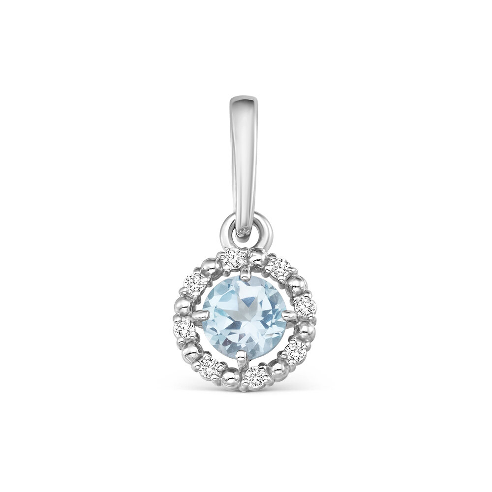 Подвеска Pepela Jewelry, серебро, 925 проба, родирование, топаз, фианит, размер 1.8 см., голубой — фото 1