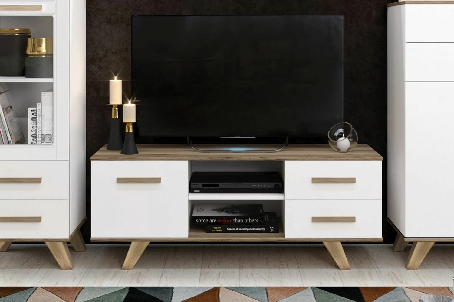 Тумба под ТВ Вега Скандинавия, цвет Белый / дуб каньон