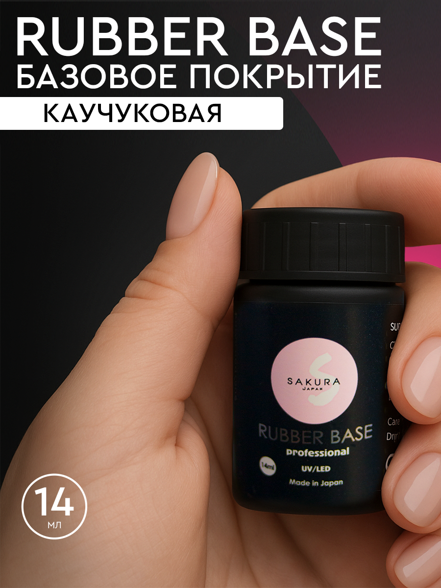 База для ногтей и педикюра Sakura, прозрачная, каучуковая, 14мл