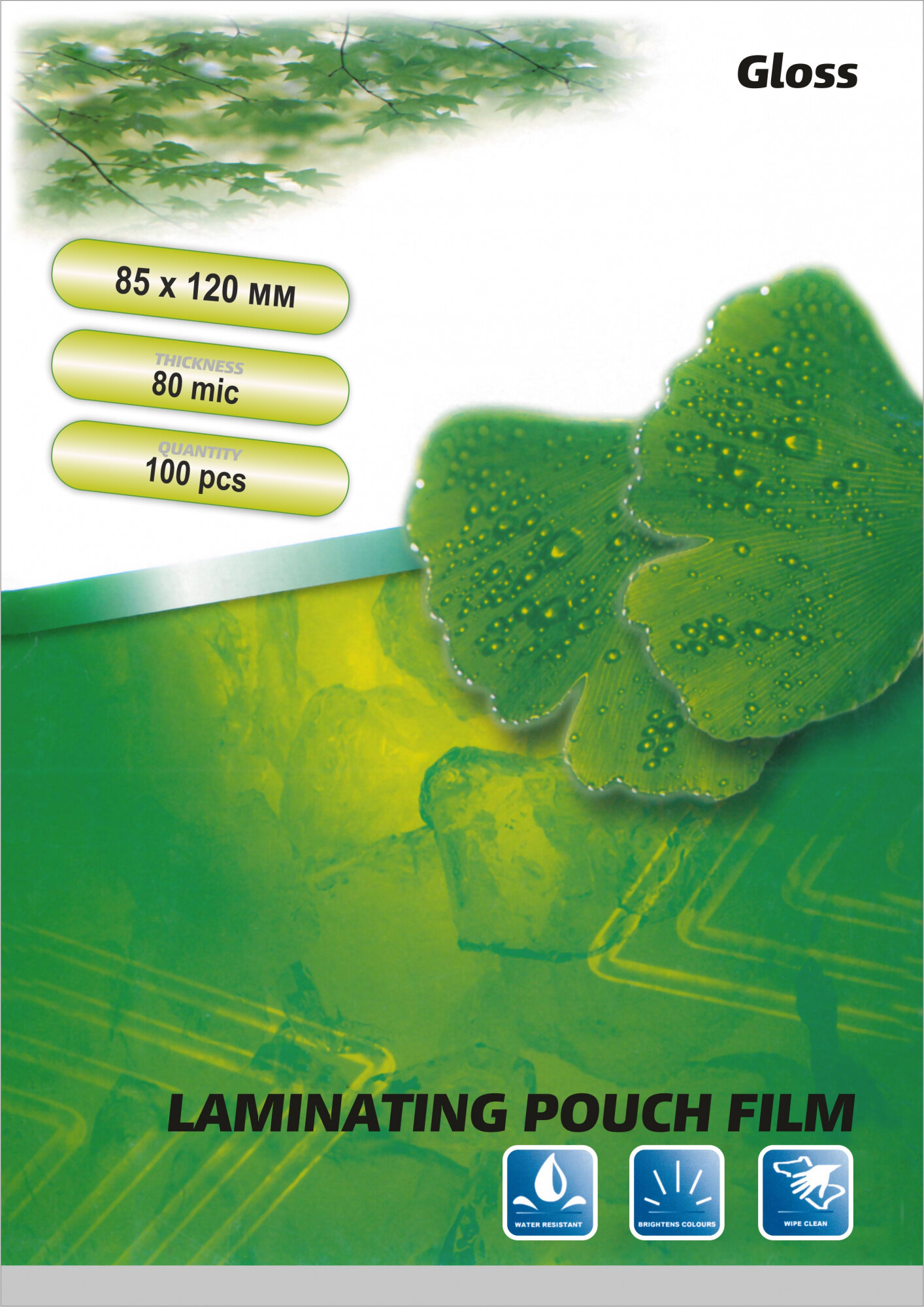 Пленка для ламинирования пакетная, 85х120 мм, 80 мкм, глянцевая, 100 шт в упаковке