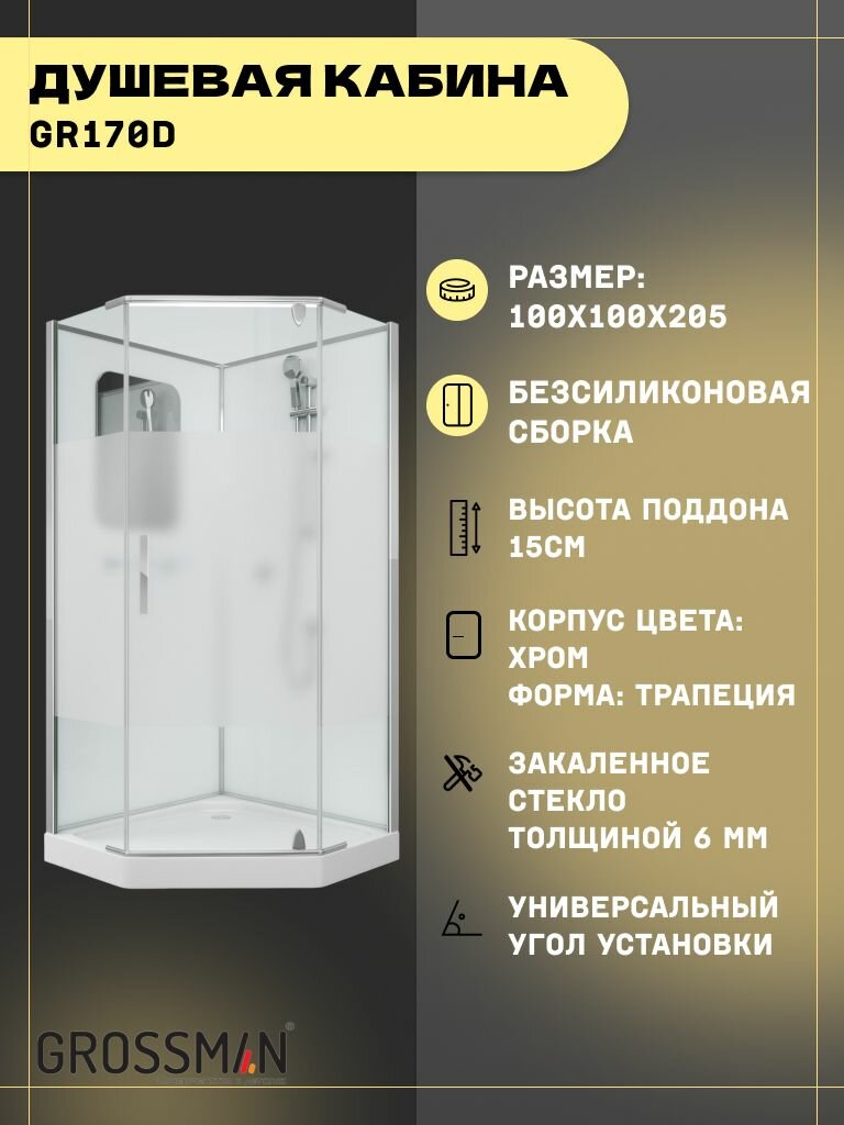 Душевая кабина Grossman Classic GR170D (100х100х205) дверь распашная,4 места