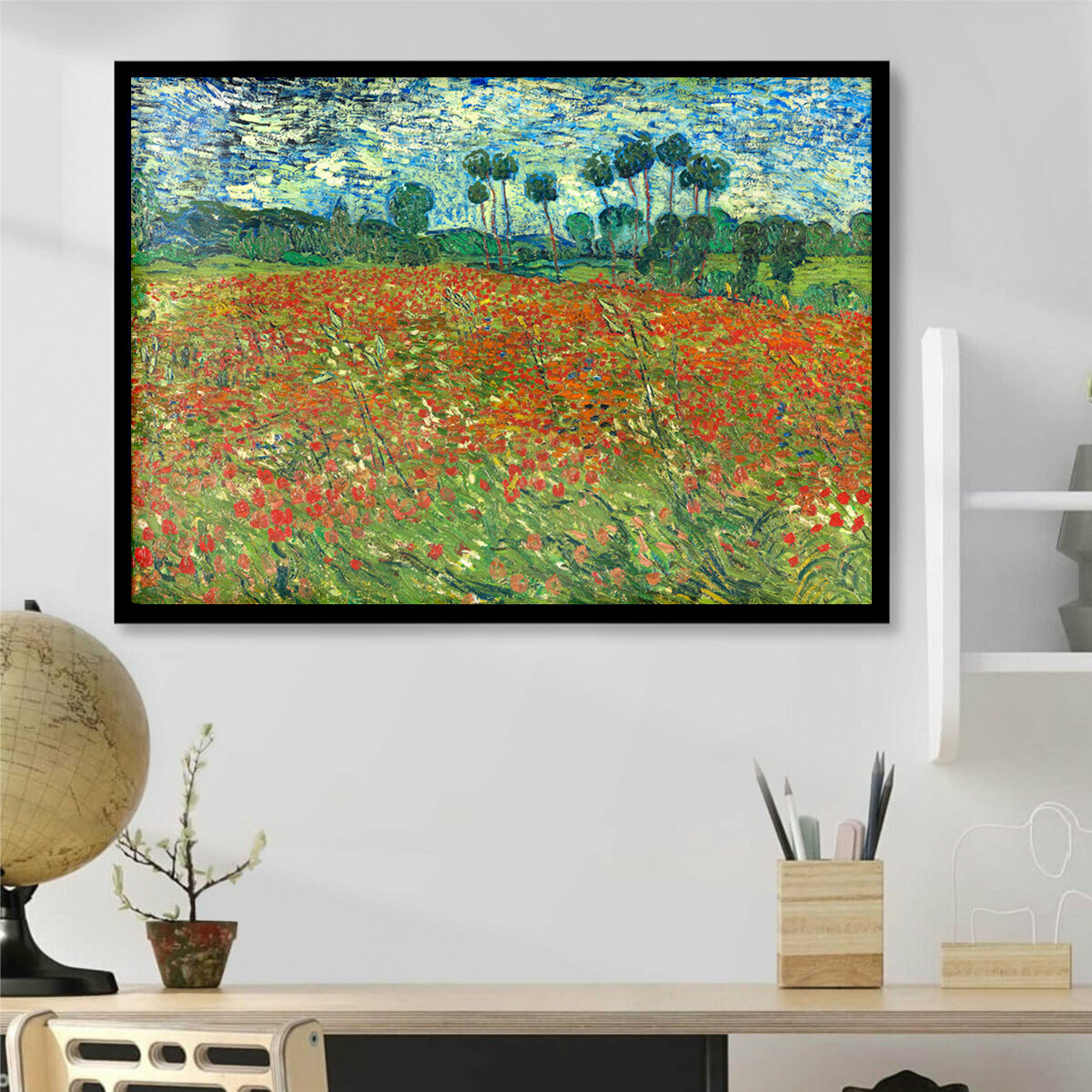 Постер " Репродукция Ван Гог маковое поле" 50x70 в черной рамке для интерьера на стену