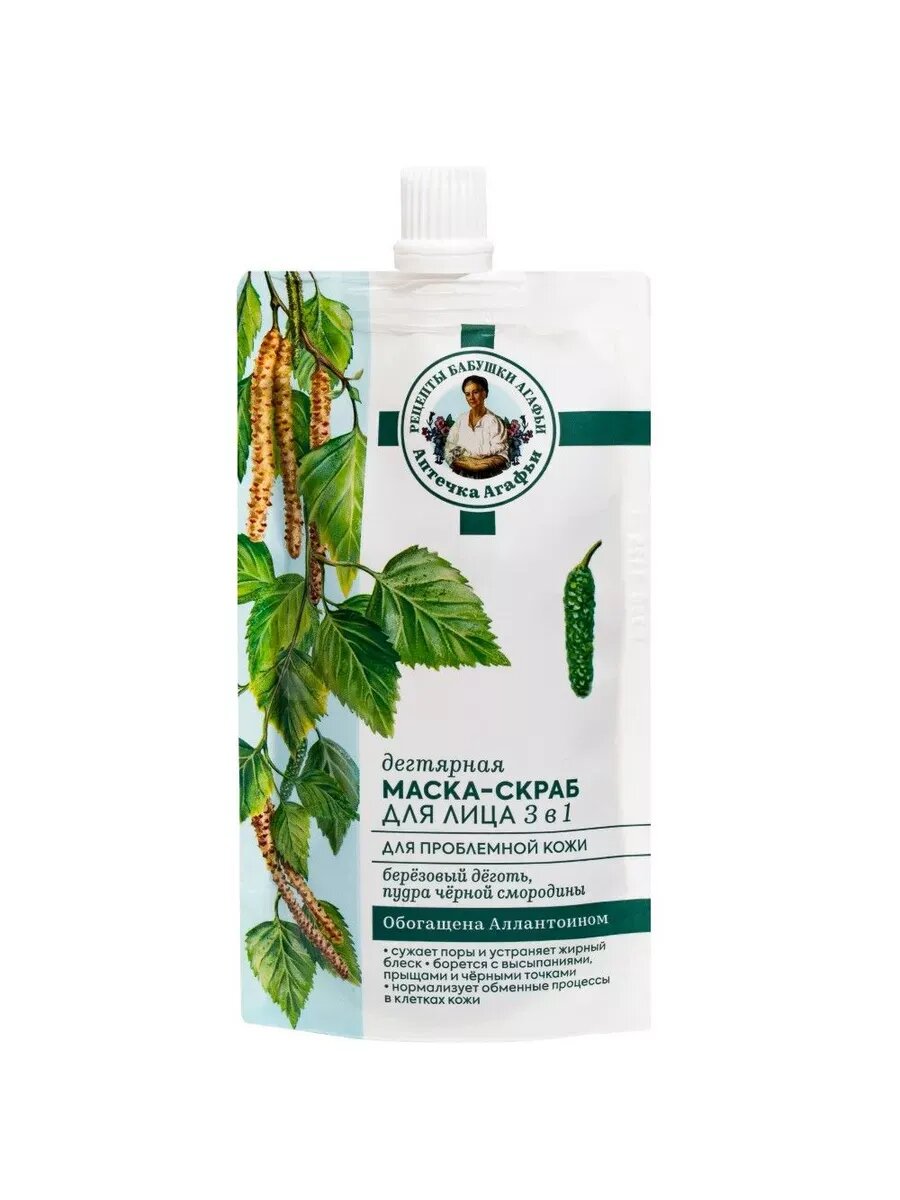 Рецепты Бабушки Агафьи Маска-скраб Дегтярная 100мл-3шт